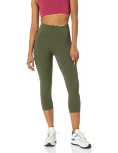 amazon essentials women's active sculpt workout athleisure high rise capri leggings (available in plus size), olive, medium