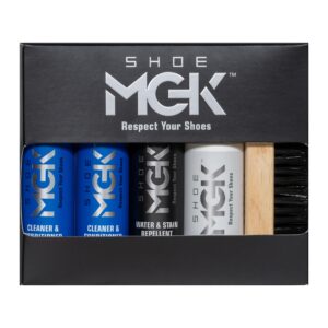 shoe mgk mvp sneaker cleaner kit - cleaner & conditioner, water & stain repellent, white touch-up, with shoe brush to clean and whiten leather, canvas, fabric shoes