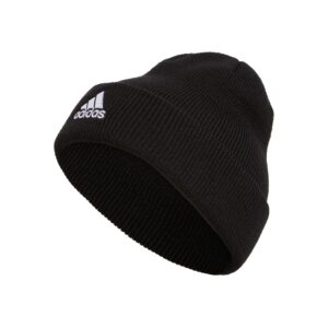 adidas men's team issue beanie, standard fit cuffed acrylic knit hat/cap for winter, black/white f22, one size