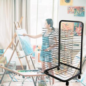 metal steel wire drying rack for classroom painting crafts, artworks prints storage art display rack for art studio and home use, easy moving with wheels, black (size : 20 shelves)