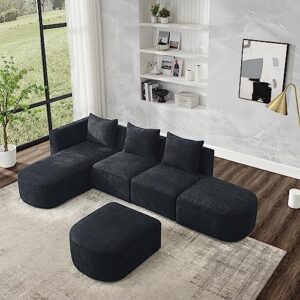 l-shaped stylish comfy sectional sofa couch with 2 single seats, left chaise and movable ottomans, modern diy combination convertible modular sofa&couch cloud deep seater cozy sofá for living room