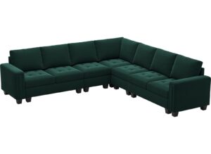 belffin modular velvet sectional l shape sofa couch oversized convertible sectional sofa couch with reversible chaise for living room green