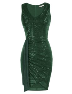 grace karin women sequin bodycon dress sleeveless sexy club nightout dress dark green 2xl