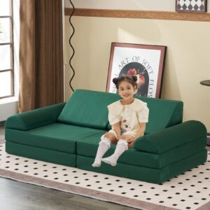 jela kids couch large, floor sofa modular funiture for kids adults, playhouse play set for toddlers babies, modular foam play couch indoor outdoor (56.7"x28.3"x17.3", pine green)