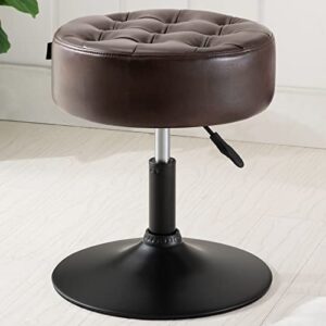 furniliving mid-century tufted adjustable swivel makeup ottoman stool; modern big size round vanity stool chair for bedroom living room (blackbrown)