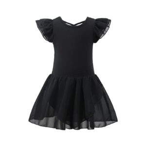 vivifayee girls ballet leotards dance tutu dress with chiffon bow skirted outfit x-black