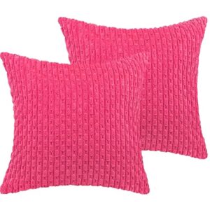 16x16 throw pillow covers set of 2, decorative boho covers for bed, couch fluffy pillow cover for living room, neutral home décor accent for sofa - hot pink