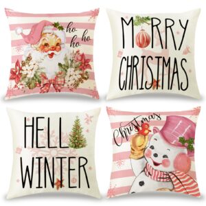 christmas pillow covers 18x18 set of 4 pink christmas decorations throw pillow case stripes santa snowman snowflake winter holiday home decor cushion for sofa couch