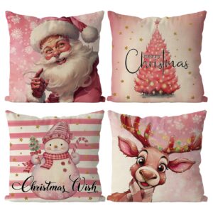 gagec christmas pillow covers 18x18 inch set of 4 santa claus christmas tree throw pillow covers red nose reindeer xmas winter pillowcase home decor living room decorative cushion case for sofa