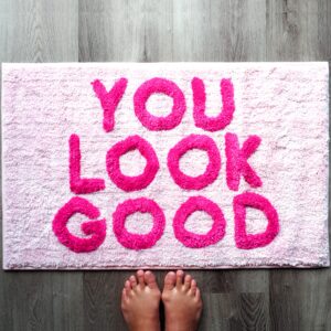 you look good bath mat funny cute bathroom rugs for girls hello gorgeous beautiful funny shower fun bathroom decor non-slip washable kids women light pink blush hot pink