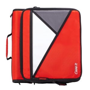 case-it the universal 2.0 zipper binder -1.5 inch o-ring - removable padded pocket holds up to 13" laptop/tablet - multiple pockets - 325 page capacity - comes with shoulder strap - fire red lt-207