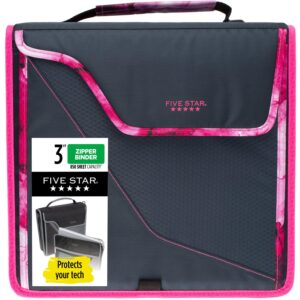 five star zipper binder, 3 inch 3-ring binder for school, 5-tab expanding file, 850 sheet capacity, removable padded case, navy/pink (292960d)