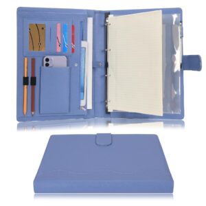 wonderpool a4 pu leather ring holder writing portfolio multi document case with removable binder clipboard and functional pocket for organizer office travel school (blue)