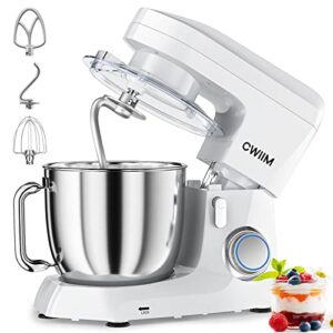 stand mixer, cwiim 10+p speed 5 qt food mixer with dough hook whisk beater splash guard mixing bowl, tilt-head kitchen electric mixer for baking egg bread cakes cookie pizza salad (white)