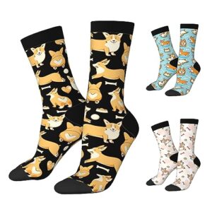 muvtioc funny novelty socks for dog lover,cute corgi printed casual crew sock gifts for men women,cute funny corgi