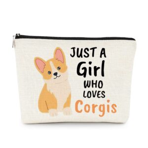 exuqo corgi gifts for corgi lovers,corgi makeup bag,cute birthday gifts for corgi mom,just a girl who loves corgis pouch,dog lovers zipper travel cosmetic bag,dog mother gifts