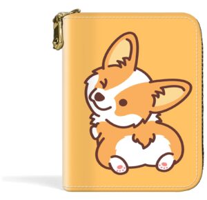 coyeux credit card wallet, zipper credit card holder for mens and womens, compact size rfid blocking for travelling (cute corgi)