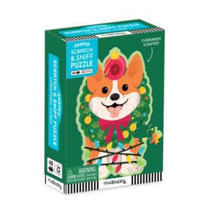 mudpuppy christmas corgi – 48 piece mini scratch & sniff puzzle with colorful and fun illustrations of a holiday wreath corgi and scented puzzle pieces