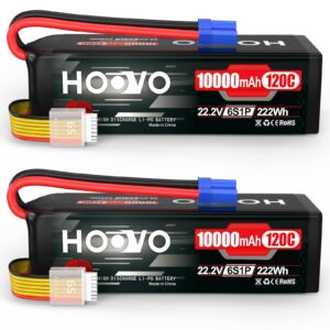 hoovo 6s lipo battery 22.2v 10000mah 120c rc battery ec5 plug soft case compatible for rc cars, drones, dji, fpv, rc plane, racing hobby 2 pack