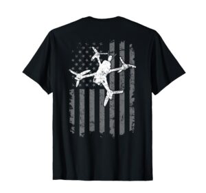 usa flag fpv drone freestyle race quadcopter pilot - on back t-shirt