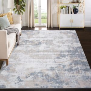 royhome 9x12 area rug large machine washable modern abstract area rug contemporary stain resistant non-slip accent rug foldable floor cover carpet rug for living room bedroom home decor, grey/taupe