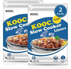 kooc slow cooker liners 14"x22" 20 count extra large size disposable pot liners cooking bags fit 6 qt to 10 qt pot bpa free fresh locking seal design