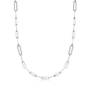 ross-simons charles garnier 1.57 ct. t.w. cz paper clip link necklace in sterling silver. 36 inches