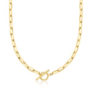 ross-simons 18kt gold over sterling paper clip link toggle necklace. 16 inches