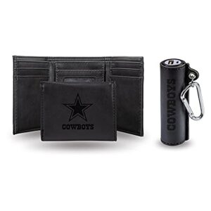 rico industries nfl dallas cowboys laser engraved black portable charger keychain (universal for all phones) and tri-fold wallet gift - great gift item