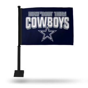 rico industries nfl dallas cowboys how bout them cowboys double sided car flag w' black pole double sided car flag - 16" x 19" - strong pole that hooks onto car/truck/automobile