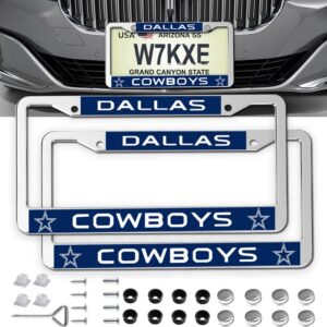 2pcs license plate frame for cowboys, aluminum alloy car license plate bracket covers universal licenses frame tag with screw caps,rust-proof,rattle-proof,weather-proof, (bt55)