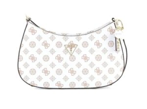 guess noelle top zip shoulder bag, white logo