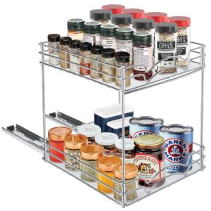 uoxfill pull out spice rack organizer for cabinet - 2 tier sliding vertical spice rack, 9 inch wide slide out spice rack fits 9.3 inch wide cabinet, chrome