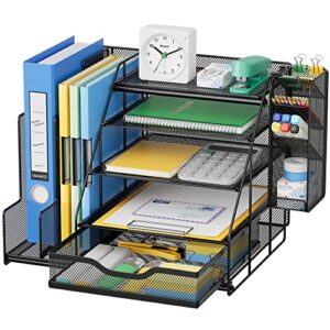 vivsol black 5-tier desk organizer with pen holder, mesh file folder holders, sliding drawers for office, school, home