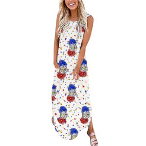 long sundresses for women women casual printing loose sundress long dress crisscross sleeveless split maxi dress summer white