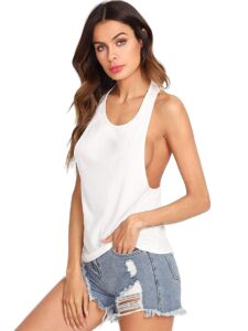 sweatyrocks women's sleeveless flowy loose fit racerback yoga workout tank top white l