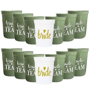 lady&home bachelorette party plastic cups bride team gifts reusable party cups for bridal party(sage green)