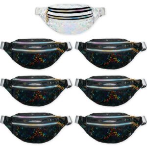 saintrygo 7 pack wedding bachelorette fanny pack holographic fanny pack bride bridesmaid waist bag for bachelorette party(silver, black)