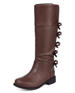 coutgo girls knee high boot bowknot low chunky heel zipper fashion winter riding boots