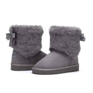 weestep girls toddler little kid warm fur winter ankle flat snow boot(6 toddler, fur grey)