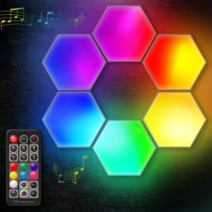 lumoonosity led hexagon lights - dream color hexagon led light - music sync color changing hexagon wall lights - rgb hexagon lights for bedroom, gaming room - cool hexagon wall panels