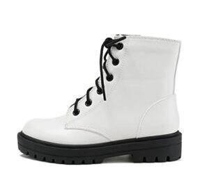 soda firm-2 kids/children/girls lug sole fashion combat ankle bootie lace up w/side zipper (white pu, numeric_3)