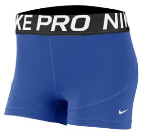 nike women's pro 3" training shorts (indigo force/black, medium) (royal blue, small)