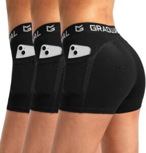 g gradual women's spandex compression volleyball shorts 3" /7" workout pro shorts for women (3 pack:black/black/black pockets, small)