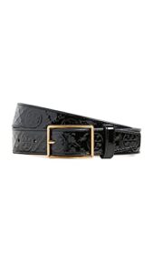 tory burch women's t monogram patent belt, black, s