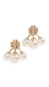 tory burch women's kira pearl front-back earrings, tory gold/cream, one size