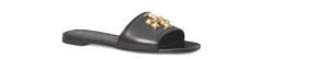 tory burch women's black leather gold logo eleanor slides flats shoes (6.5, numeric_6_point_5)