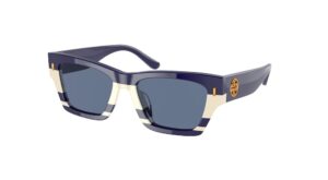 tory burch ty7169u 189580 52mm navy ivory vintage stripe/solid navy rectangular sunglasses for women + bundle with designer iwear eyewear kit