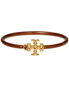 tory burch women's kira enamel hinged cuff rolled brass brown