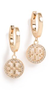 tory burch women's miller pave huggie hoop earrings, tory gold/crystal, one size